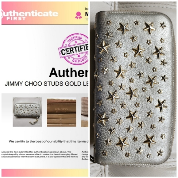 Jimmy Choo | Bags | Authentic Jimmy Choo Studs Gold Leather Long Wallet ...